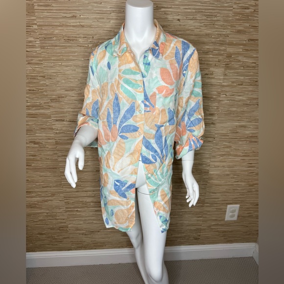 Chico's | Tops | Printed Chicos Linen Button Up Blouse | Poshmark